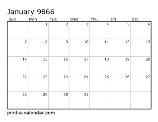 9866 Printable Monthly Calendar